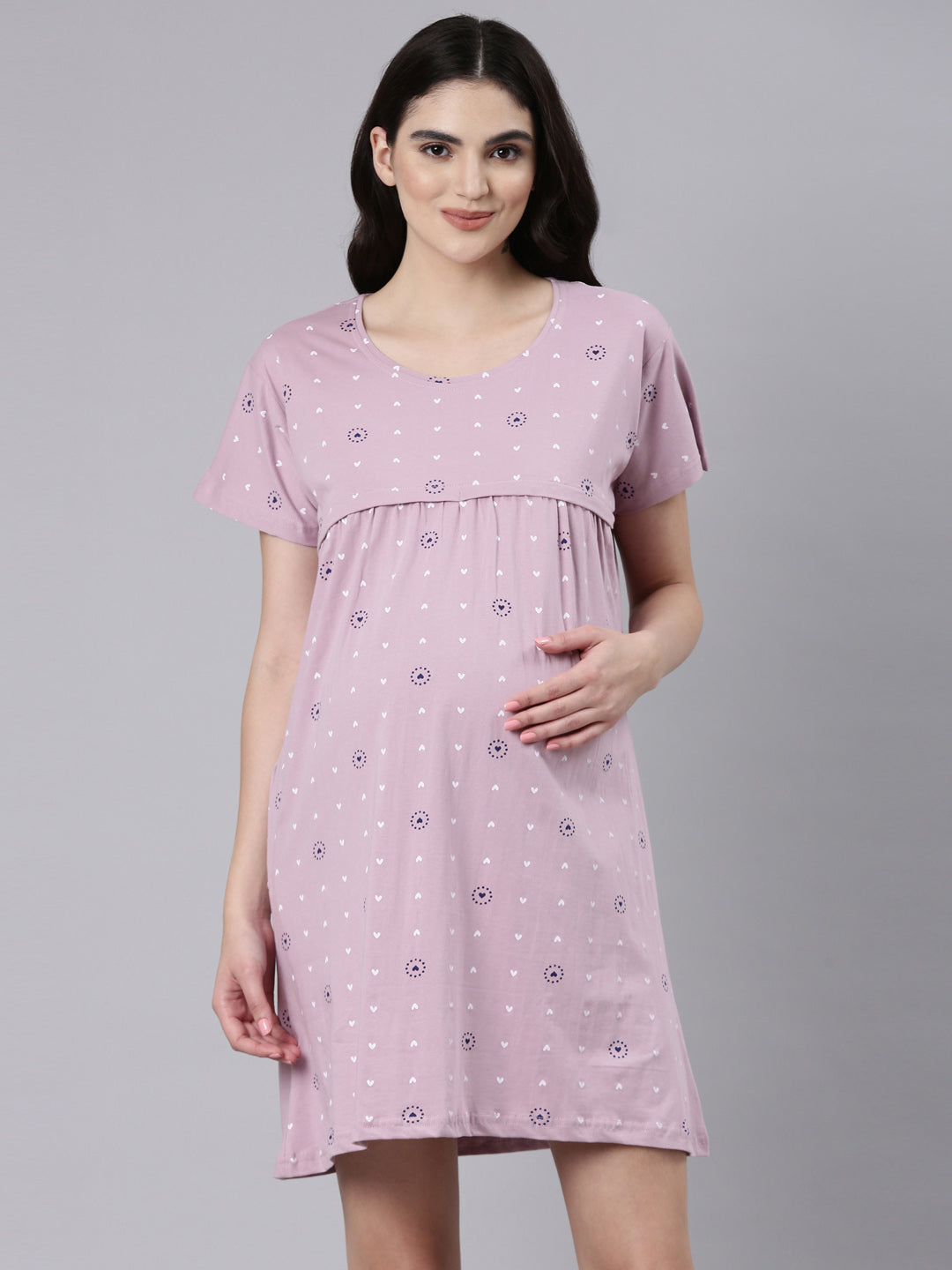 Dusk Voilet Maternity and Nursing lounge Short Nighty – THE MAMA KLUB®